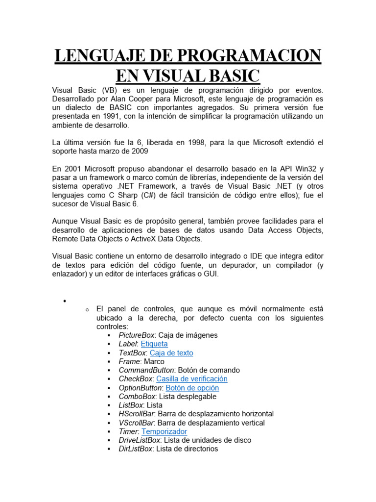 LENGUAJE DE PROGRAMACION EN VISUAL BASIC | PDF | Ciencias de la ...