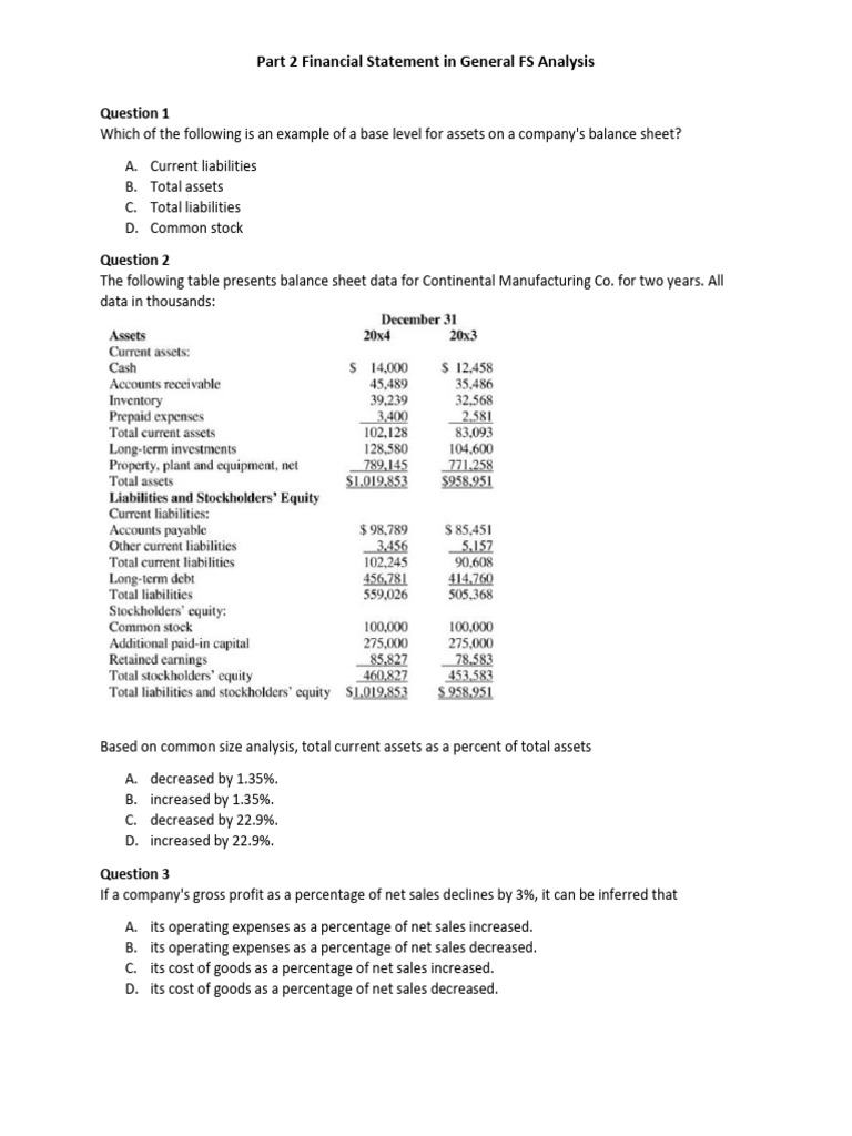 Part 2 Financial Statement in General Financial Statement Analysis - Qs ...
