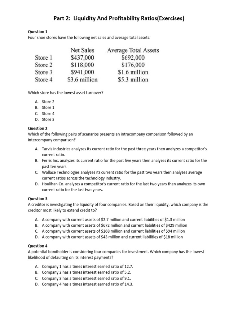 Part 2 Liquidity and Profitability Ratios - Qs 28 May 2023 | PDF ...