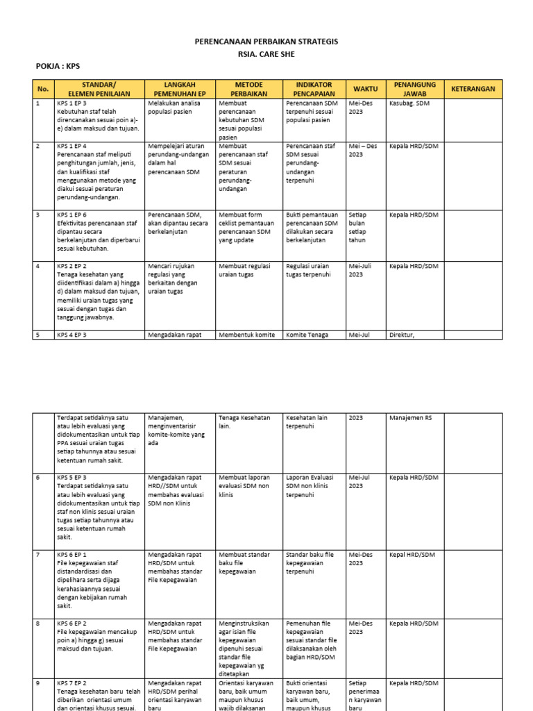 Form PERENCANAAN PERBAIKAN STRATEGIS (PPS) KPS RSIA ABC | PDF