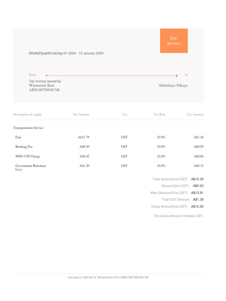 Didi Tax Invoice Summary 2024 | PDF