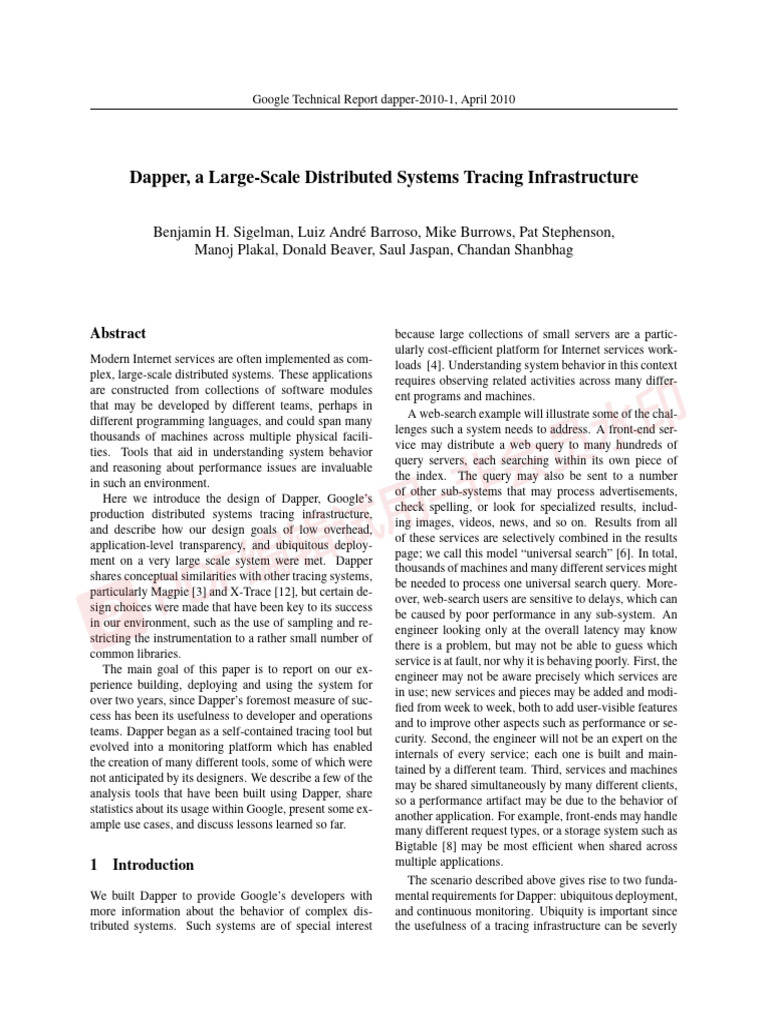 Dapper, A Large-Scale Distributed Systems Tracing Infrastructure | PDF