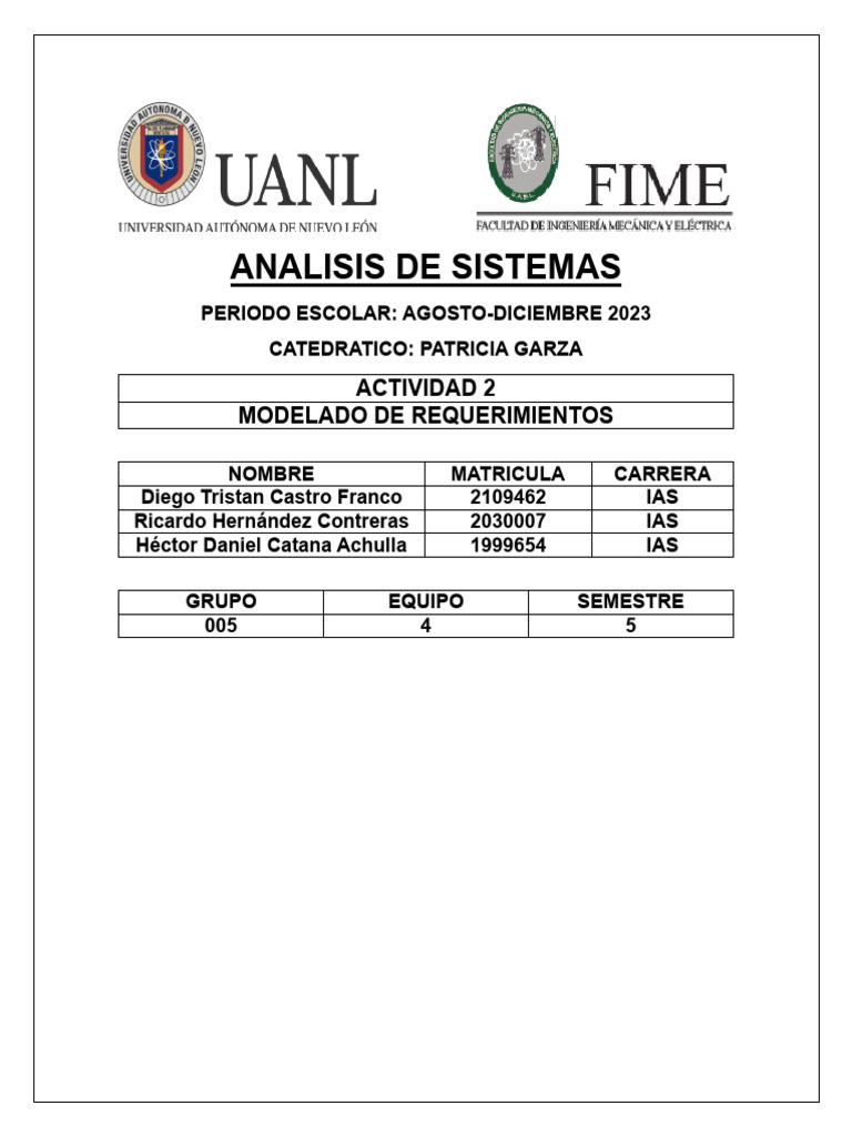Act 2 Modelado de Requerimientos-Ansis-Equipo 4 | Descargar gratis PDF | Ingeniería de Sistemas ...