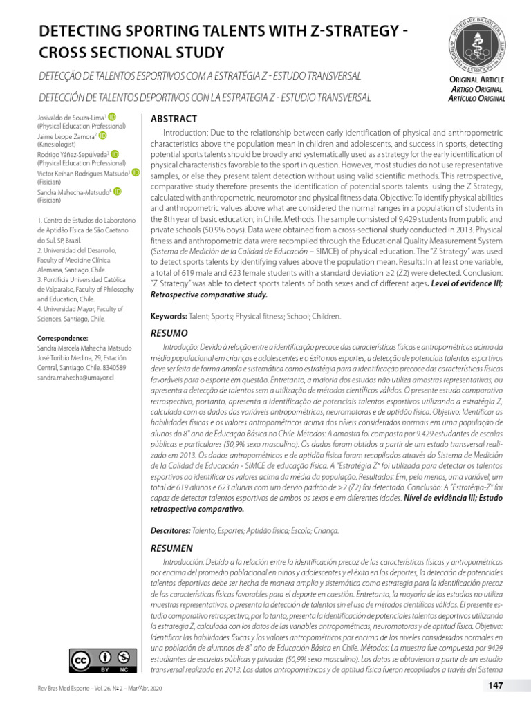 Detecting Sporting Talents With Z-Strategy - Cross Sectional Study | PDF