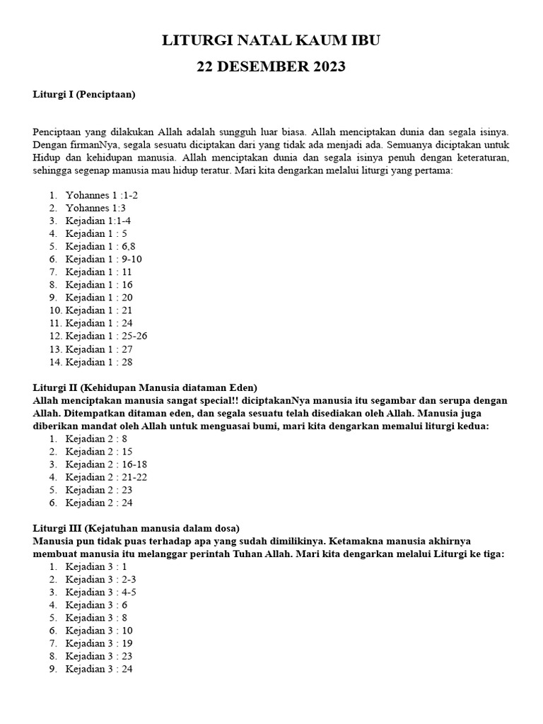 Liturgi Natal Kaum Ibu 22 Desember | PDF