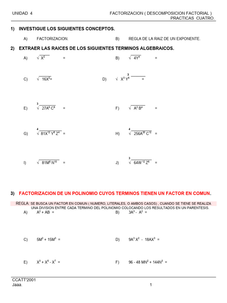 1) Investigue Los Siguientes Conceptos.: Factorizacion de Un Polinomio ...
