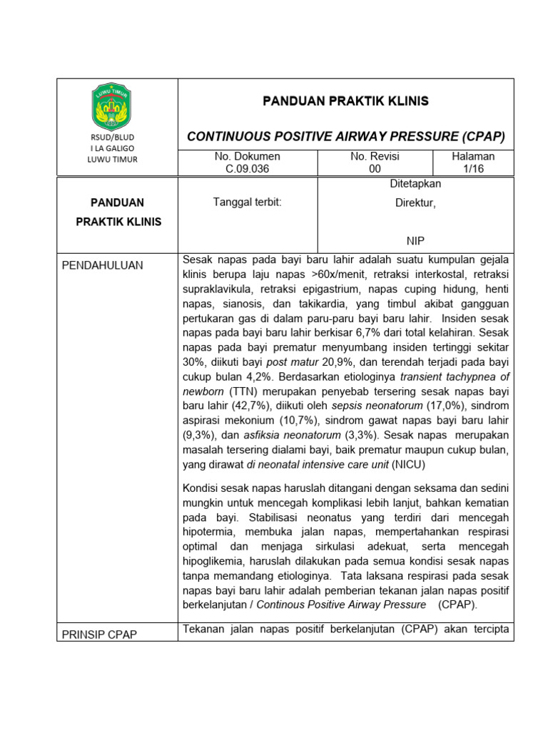 Panduan CPAP untuk Bayi Baru Lahir | PDF
