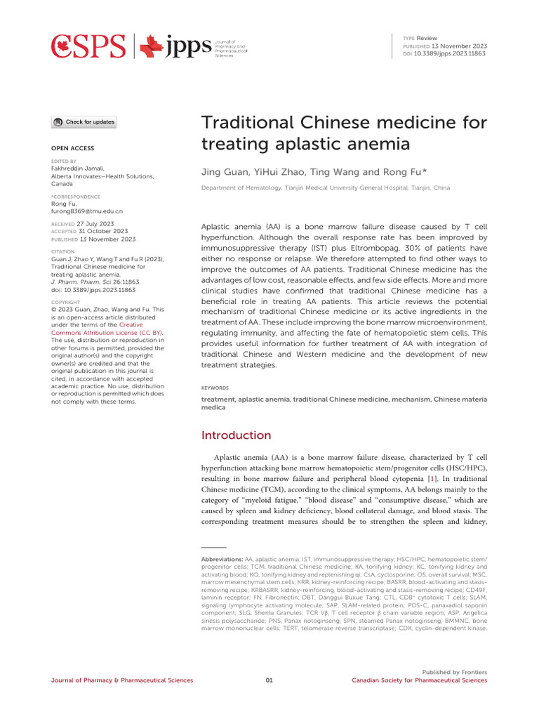 Traditional Chinese Medicine For Treating Aplastic Anemia | PDF ...