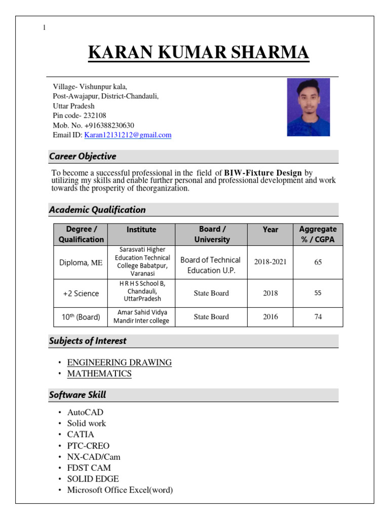 Karan Kumar Sharma CV 1-3-1-1 | PDF | Engineering | Secondary Sector Of The Economy