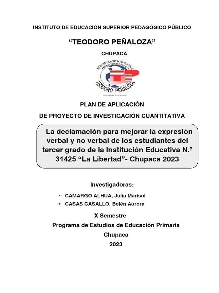 Marisol y Belen. Ed. Primaria. Plan Aplicación | PDF