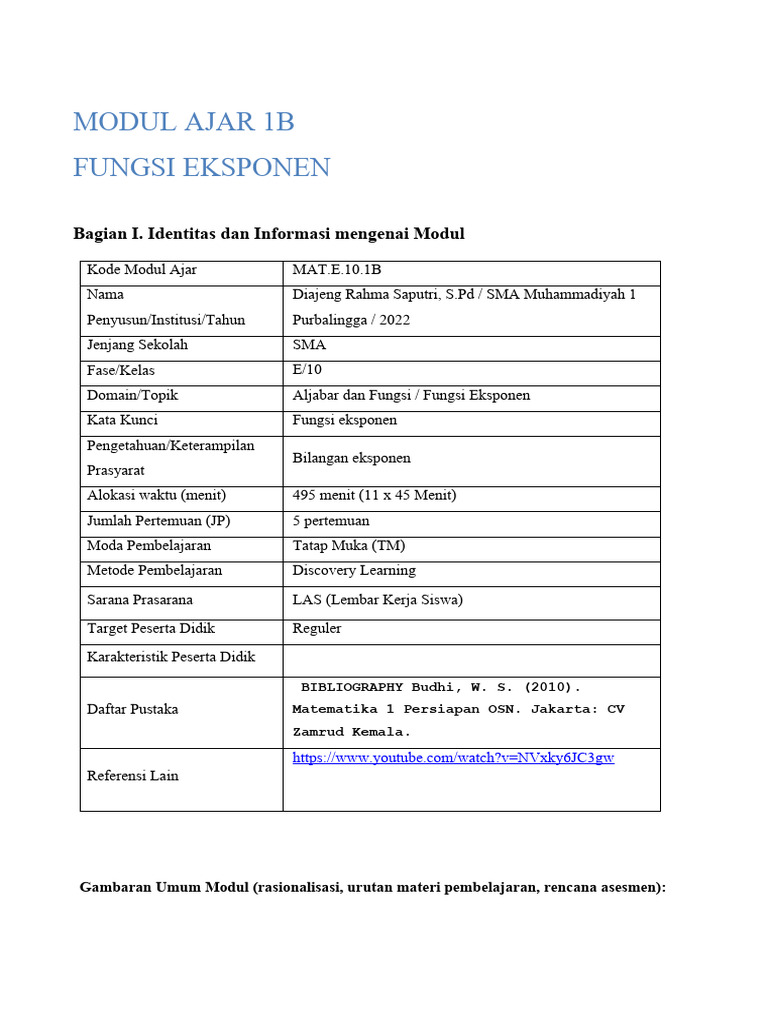 Modul Ajar 1 Fungsi Eksponen | PDF