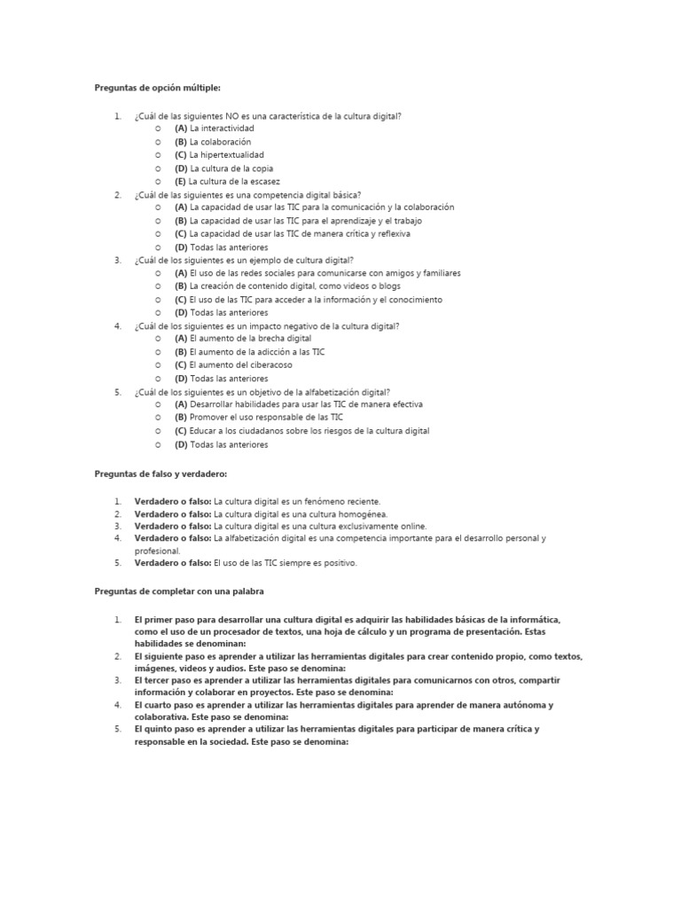 Preguntas de Opción Múltiple EXAMEN | PDF | Tecnología de información y comunicaciones | Aprendizaje