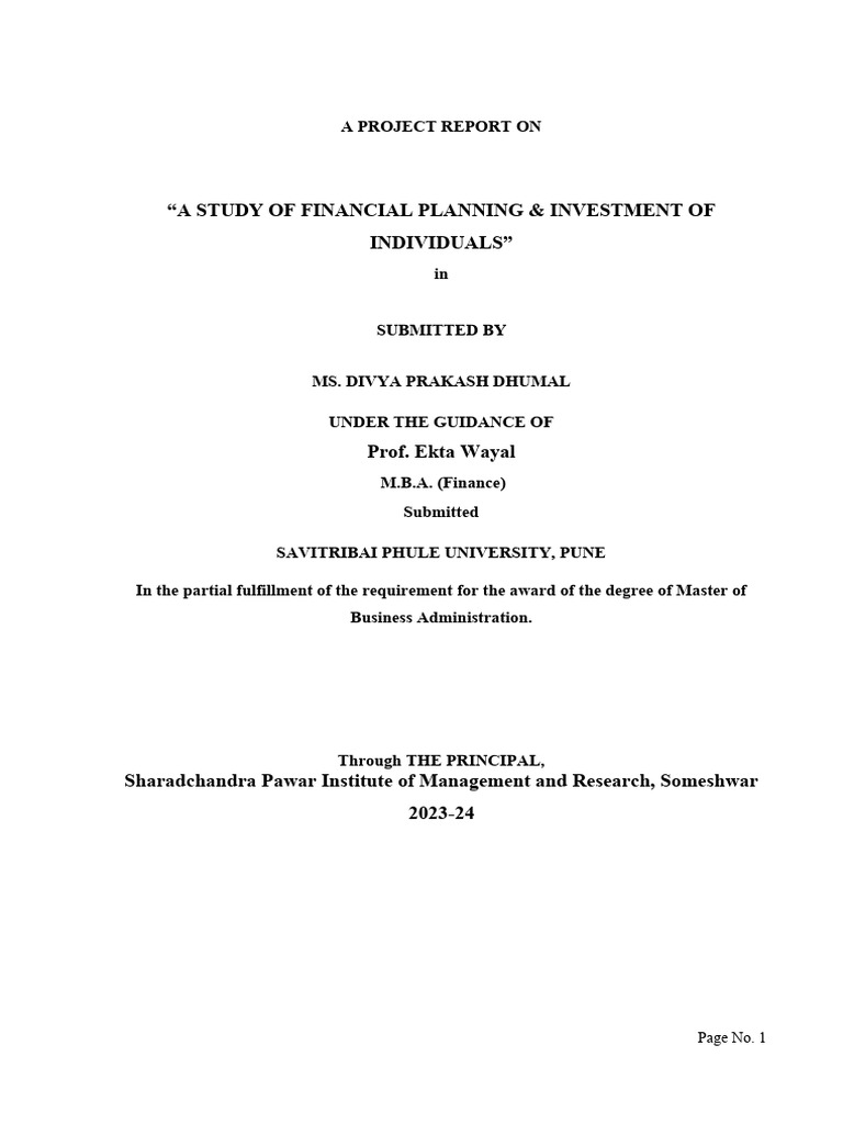 Project - MBA Prajakat Todkar - 25032023 | PDF | Investing | Investment Fund