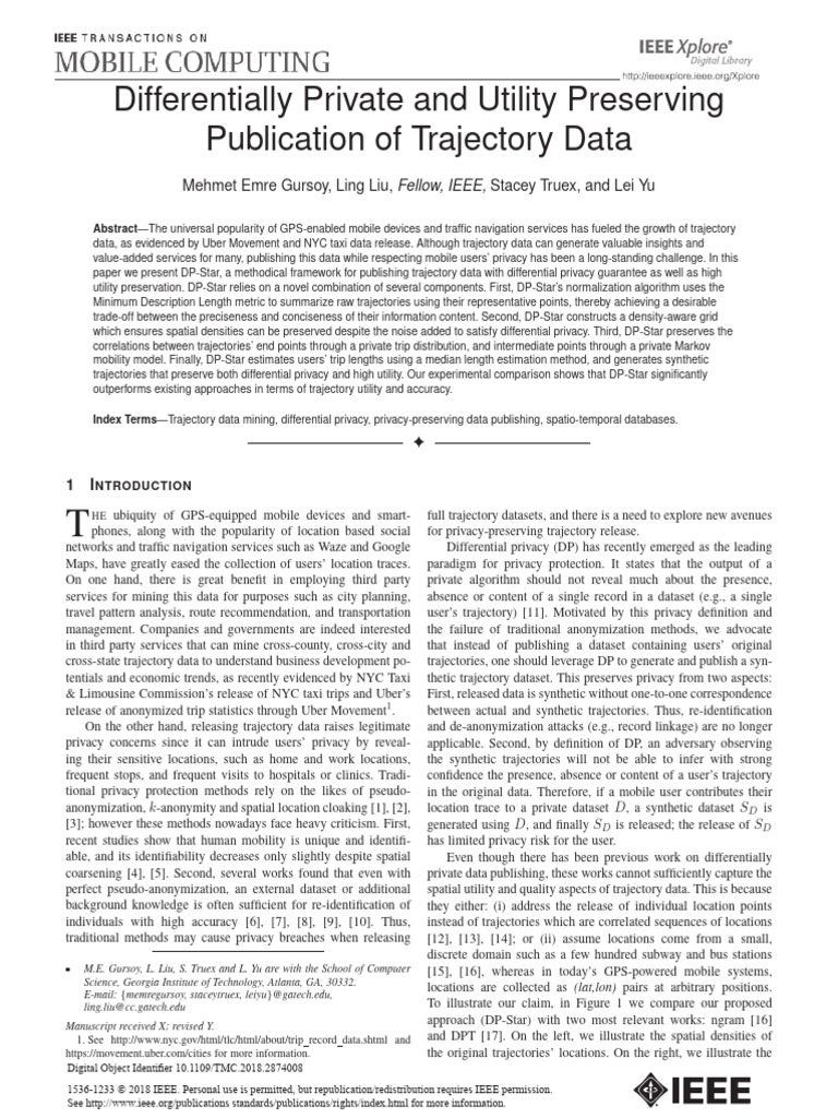 Differentially Private and Utility Preserving Publication of Trajectory Data | PDF | Privacy ...