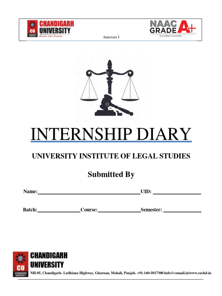 Winter Legal Internship Dairy Format With Certificate and Evaluation ...