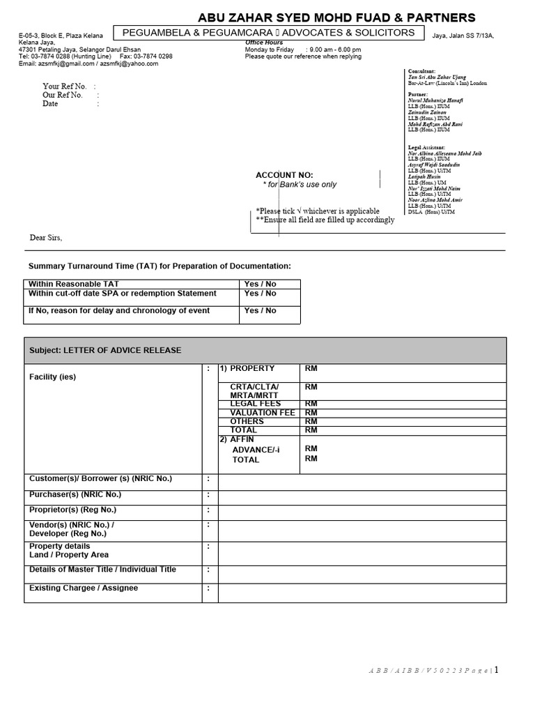 LI - 06 - Release of Advise Format Version ABB - Aibb.v50223 | PDF | Deed | Banks