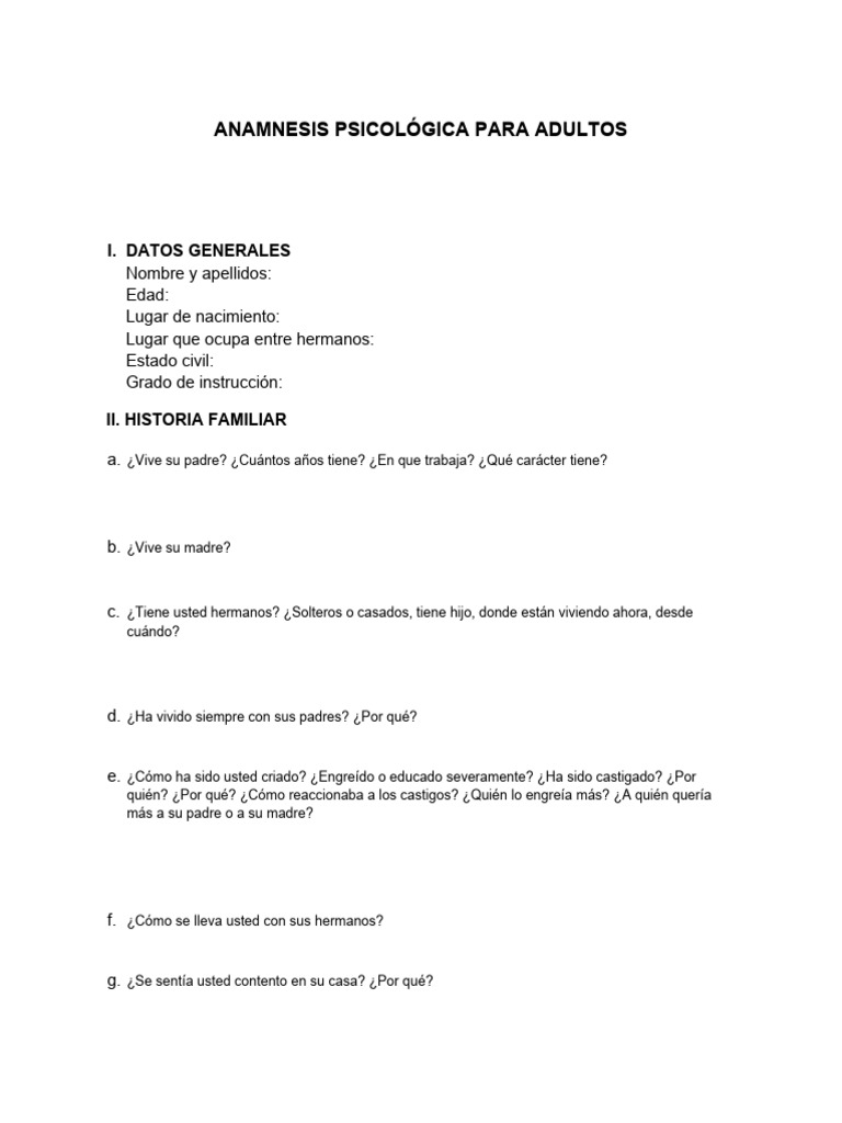 Formato de Anamnesis Adultos | PDF