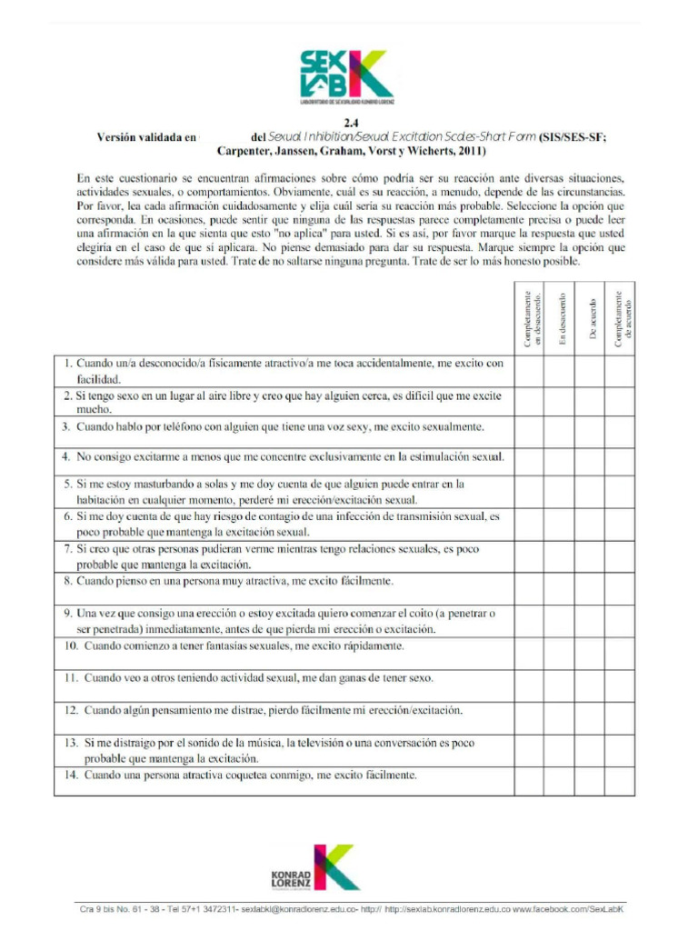 SIS SES - Escala de Satisfacción Sexual | PDF