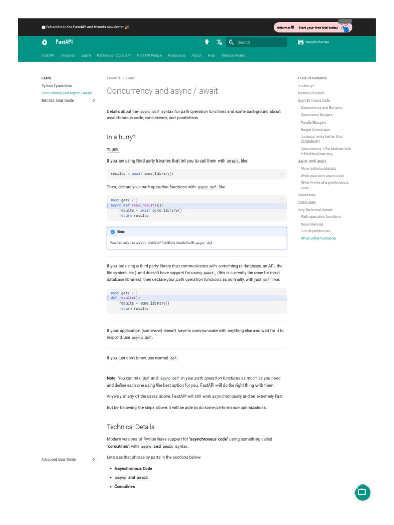 Fastapi Tiangolo Com Async | PDF | Parallel Computing | Concurrent Computing
