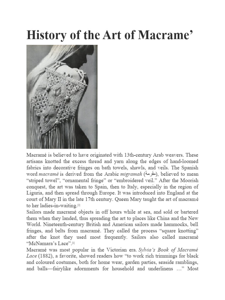 Origins and History of Macramé | PDF | Home & Garden | Art