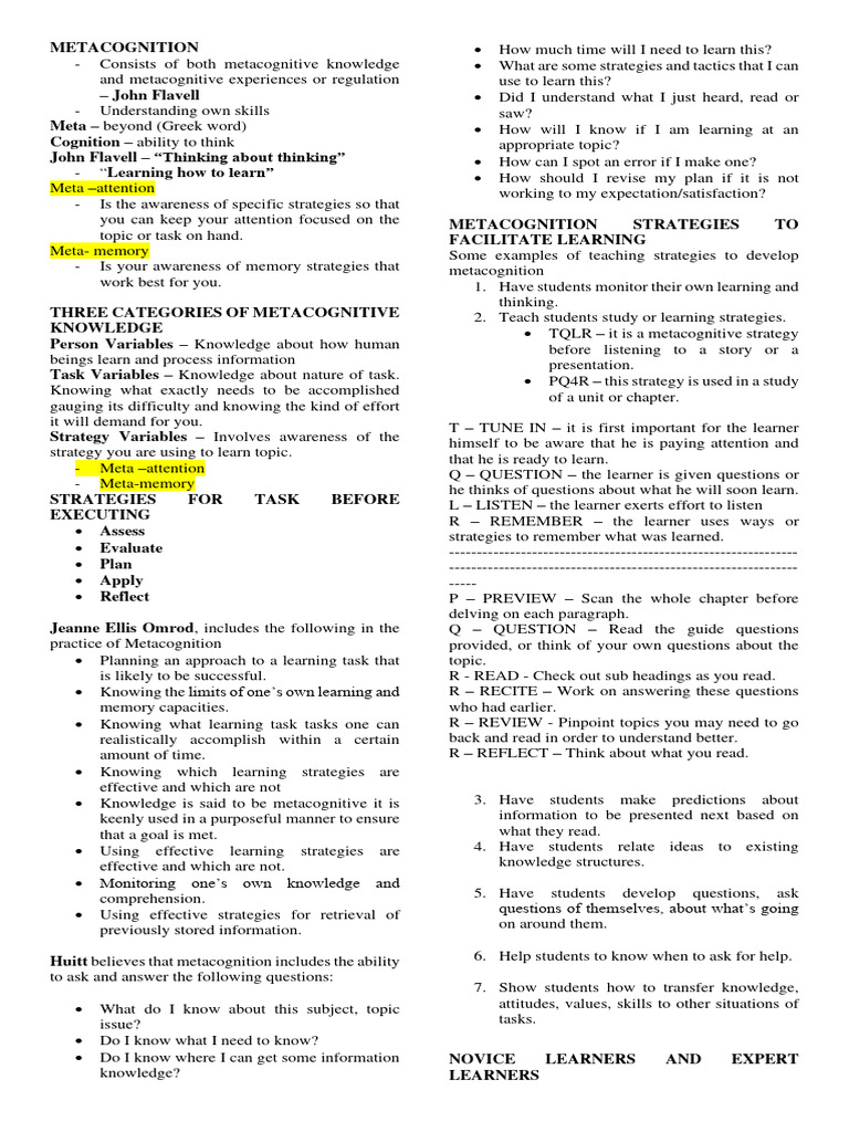 Metacognition To Multiple Intelligence | PDF | Metacognition | Learning
