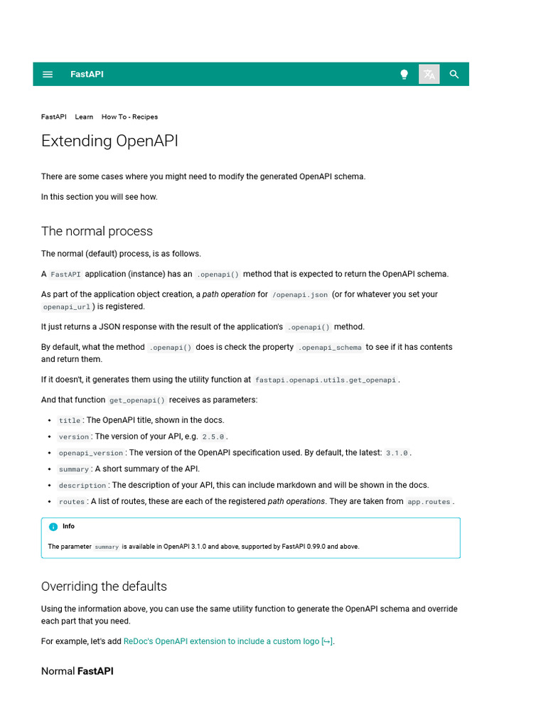 Fastapi Tiangolo Com How To Extending Openapi Pdf