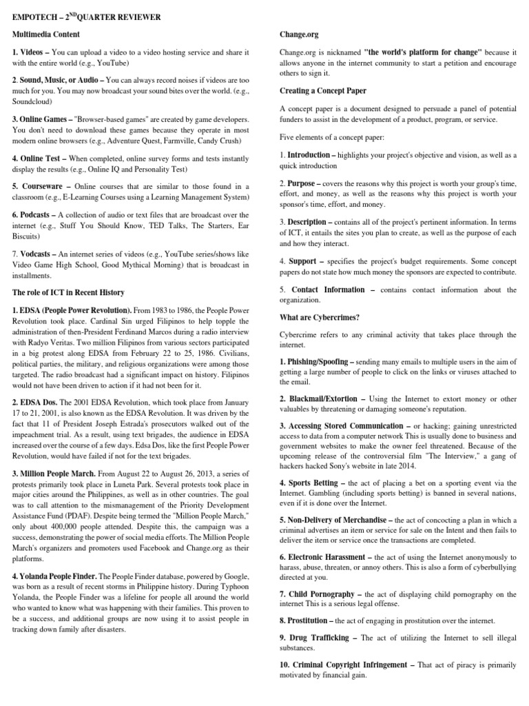 Empotech 2ND Quarter Reviewer | PDF | Cybercrime | Security Hacker