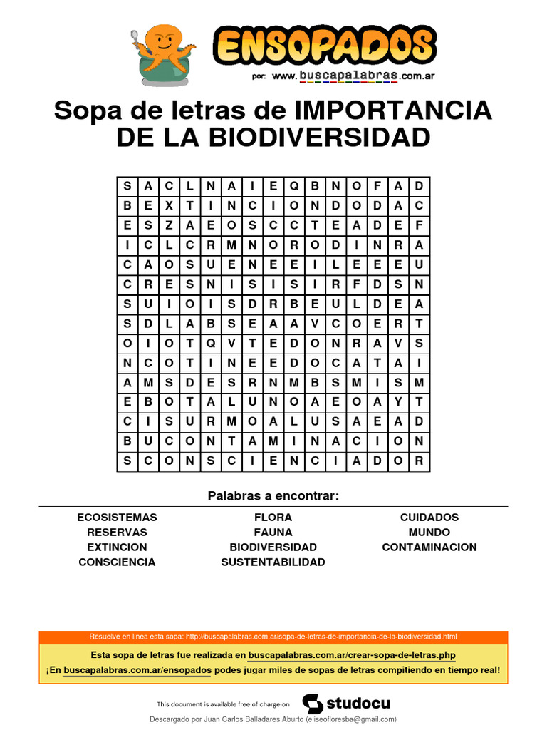 Sopa de Letras de Importancia de La Biodiversidad 2 | PDF | Especies ...