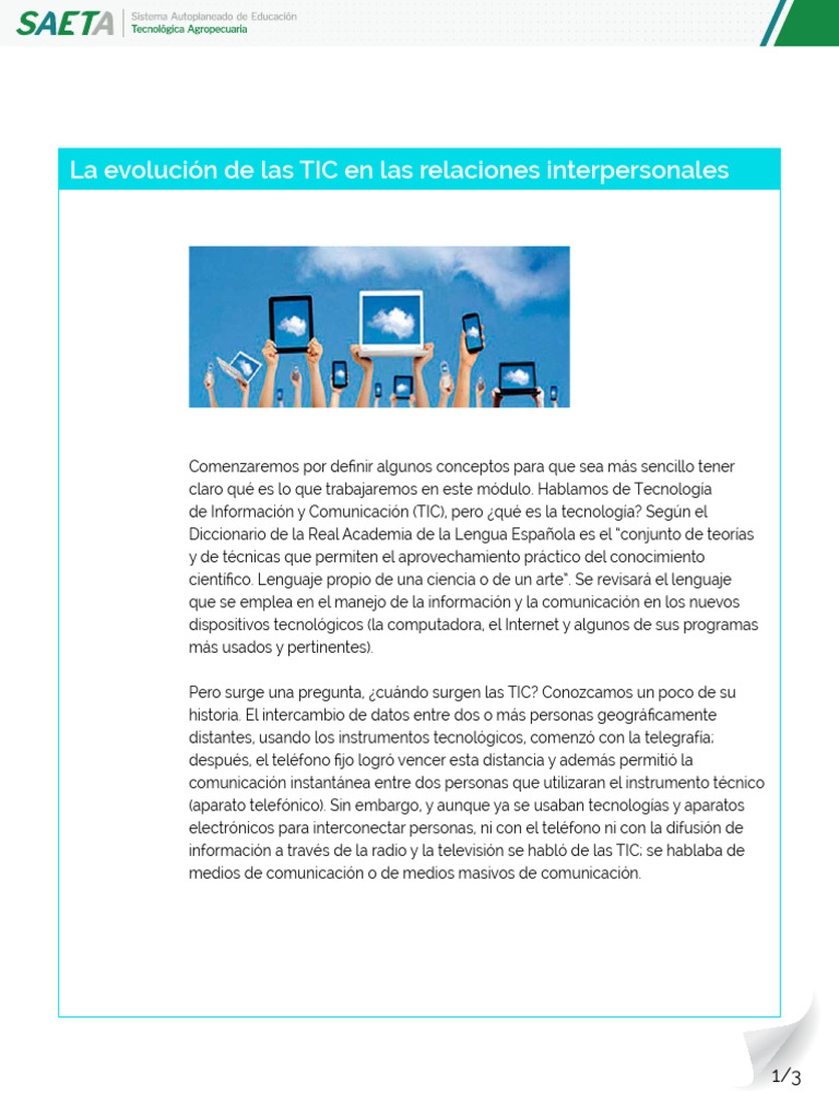 C1 - M3 - S1 - La Evolución de Las TIC en Las Relaciones Interpersonales - PDF | PDF