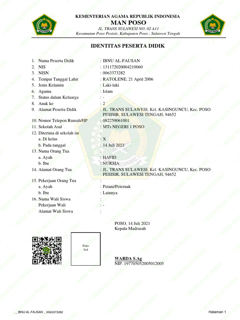 Identitas Ibnu Al-Fausan - 0063373282 | PDF