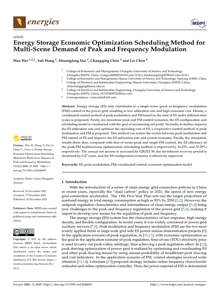 Energy Storage Economic Optimization Scheduling Method For Multi-Scene Demand of Peak and ...