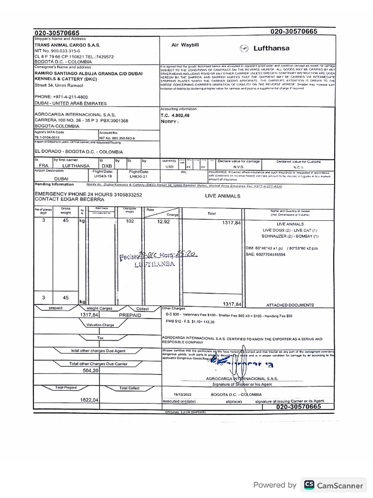 Guia Awb 020-30570665 DXB Final | PDF