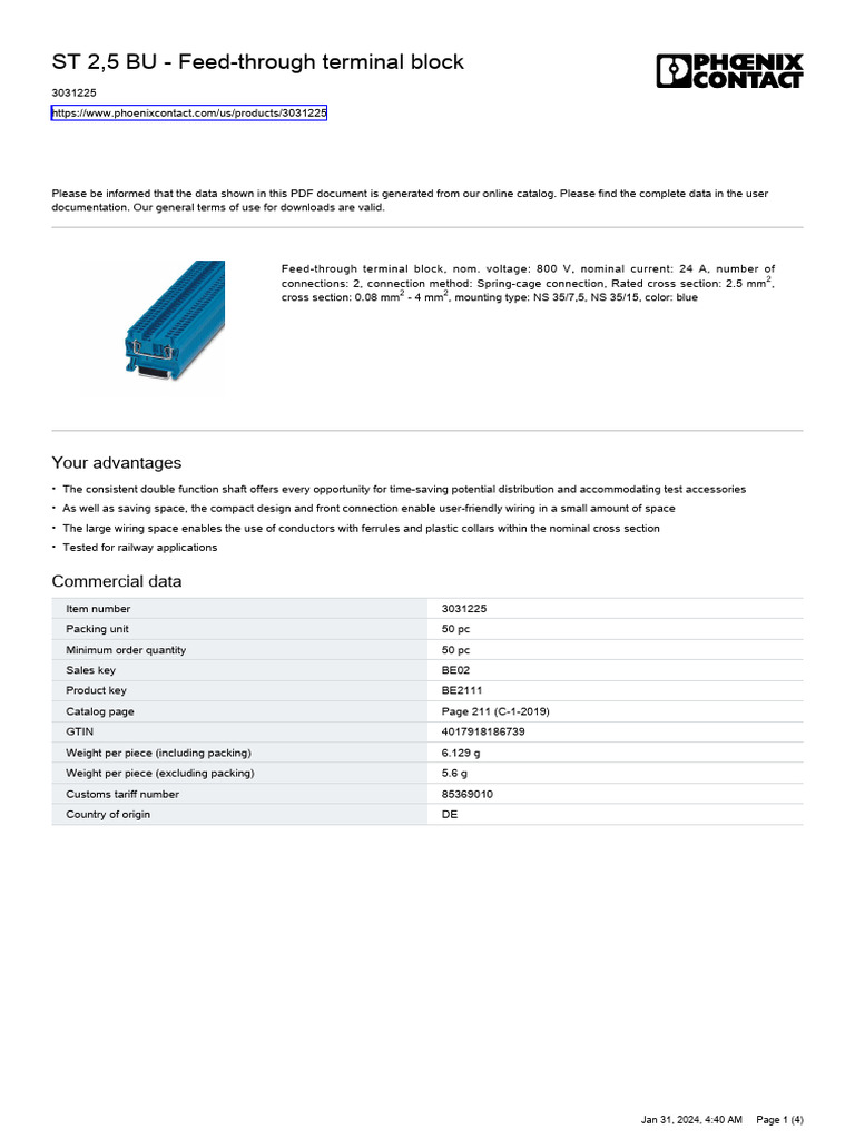 Phoenix Contact 3031225 en | PDF | Insulator (Electricity) | Electricity