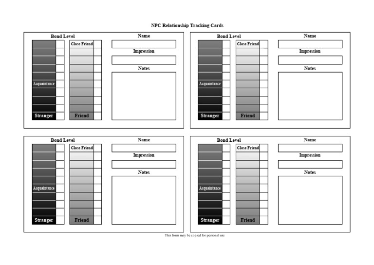 NPC Relationship Tracking Cards | PDF