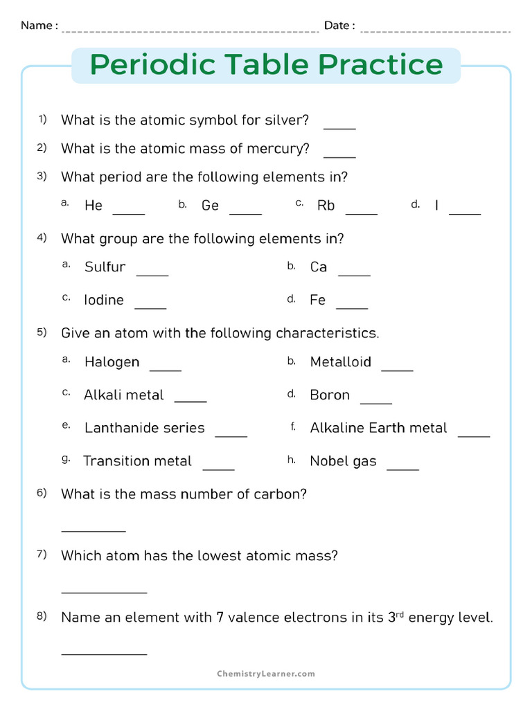 Periodic-Table-Practice-Worksheet | PDF