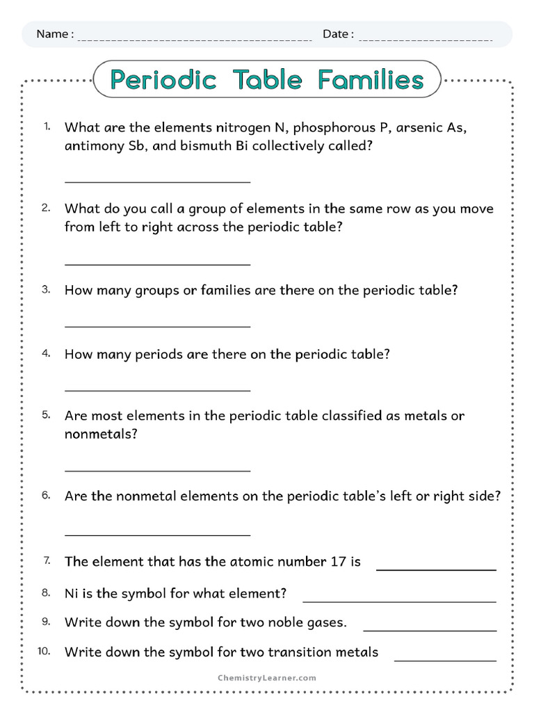 Periodic-Table-Families-Worksheet-with-Answers | PDF