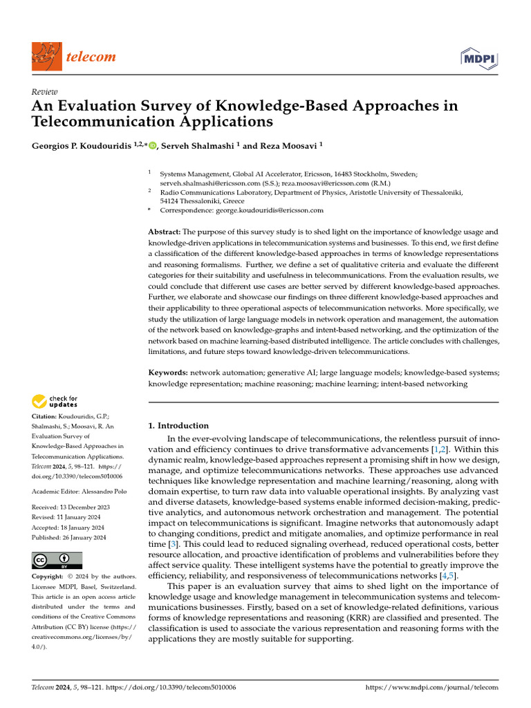 An Evaluation Survey of Knowledge-Based Approaches in Telecommunication Applications | PDF