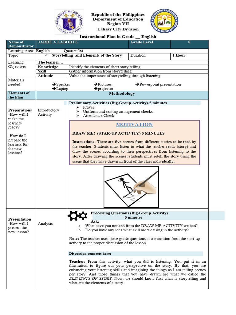 Grade 8 English Storytelling Plan | PDF | Storytelling | Plot (Narrative)