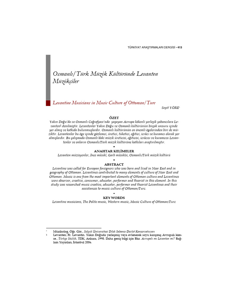Osmanli Turk Muzik Kulturunde Levanten Muzikciler (Seyit Yore) | PDF Osmanli Turk Muzik Kulturunde Levanten Muzikciler (Seyit Yore) | PDF