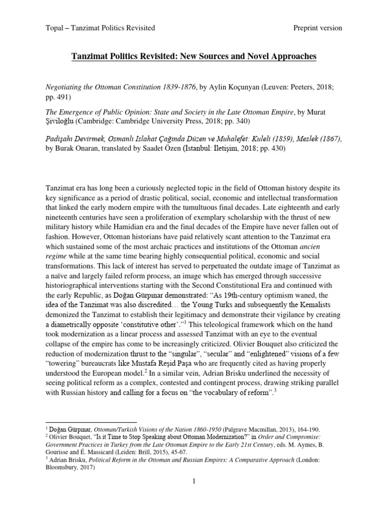 Tanzimat Politics Revisited New Sources and Novel Approaches (Alp Eren ...