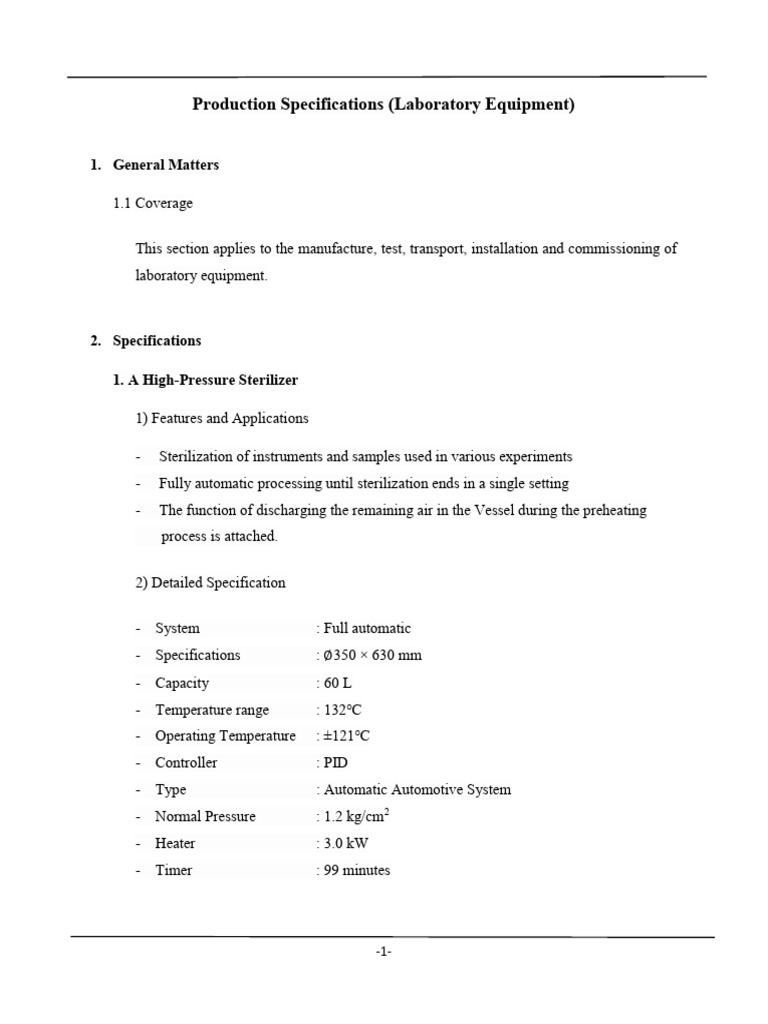 Production Specification - Lab | PDF