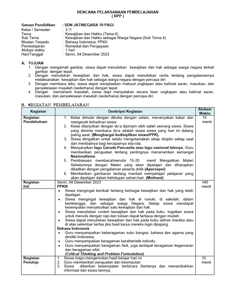 RPP Remedial Dan Pengayaan 1 | PDF | Karier & Perkembangan