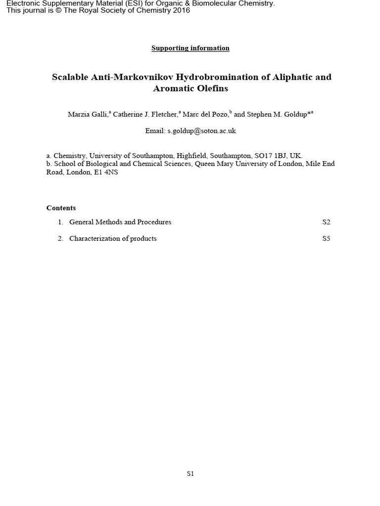 Anti-Markonikov Hydrobromination paper-SI | PDF | Toluene | Solvent