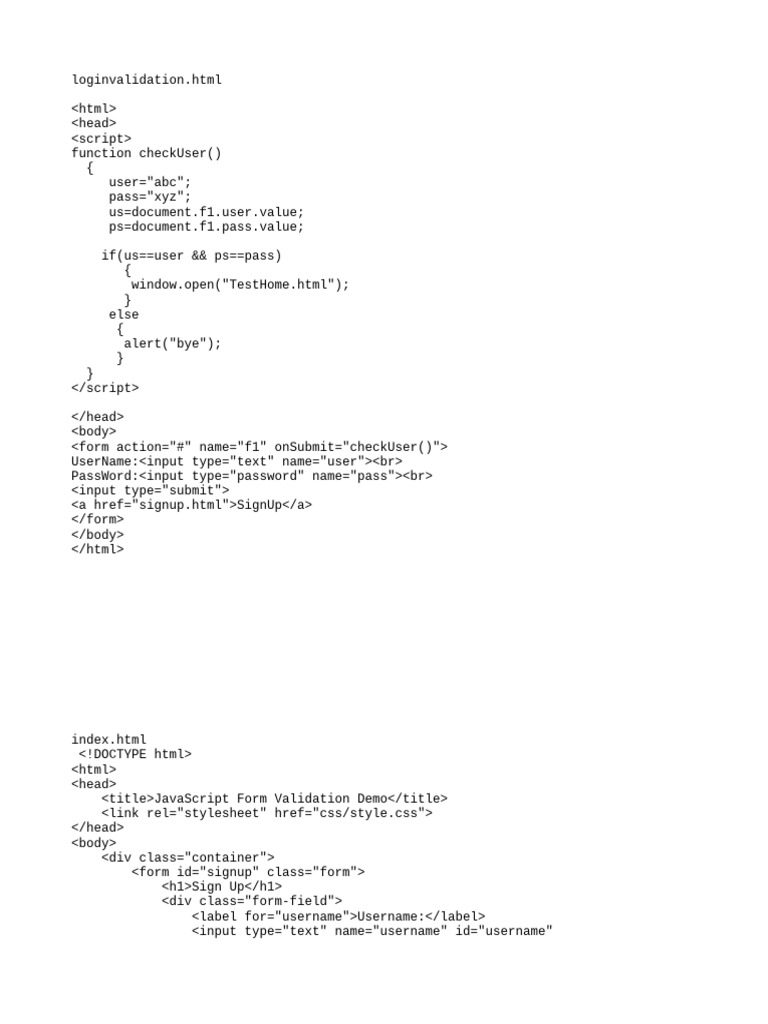 HTML Form Validation | PDF | Password | Internet
