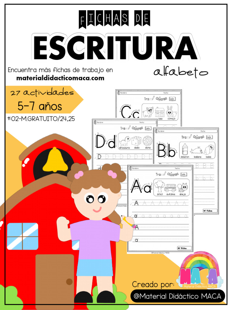 FICHAS DE ESCRITURA DEL ALFABETO Material Didáctico MACA | PDF
