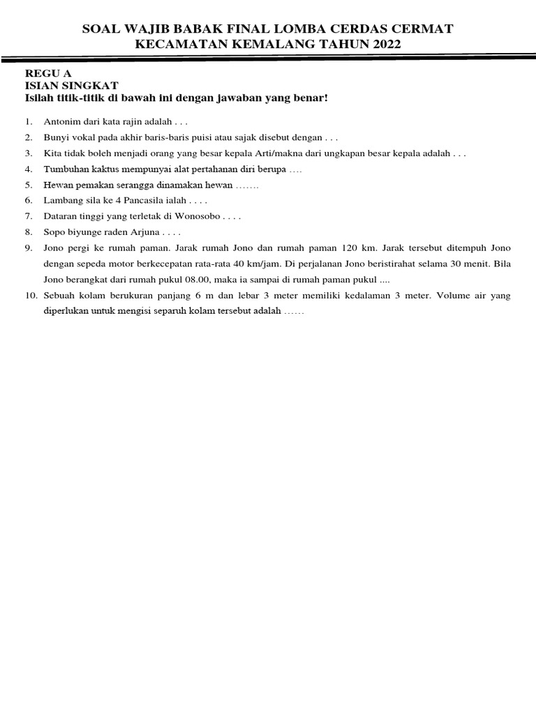 Soal Wajib Babak Final Lomba Cerdas Cermat | PDF