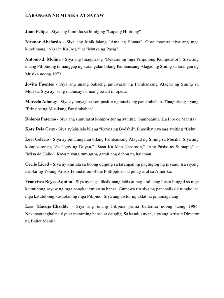 Larangan NG Musika at Sayaw | PDF