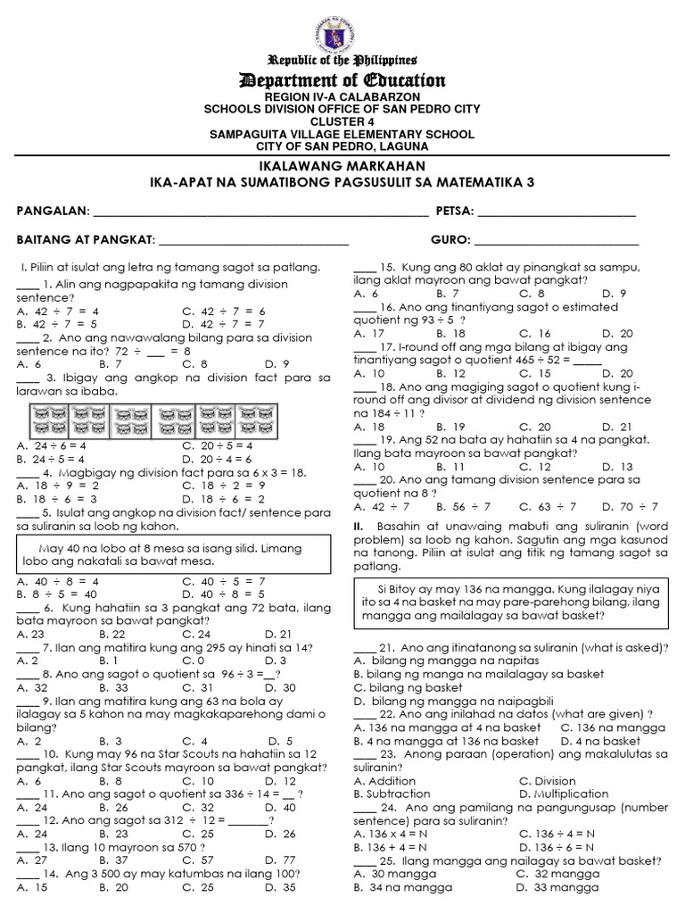 Q2 - Math 3 - 4TH Summative Test | PDF
