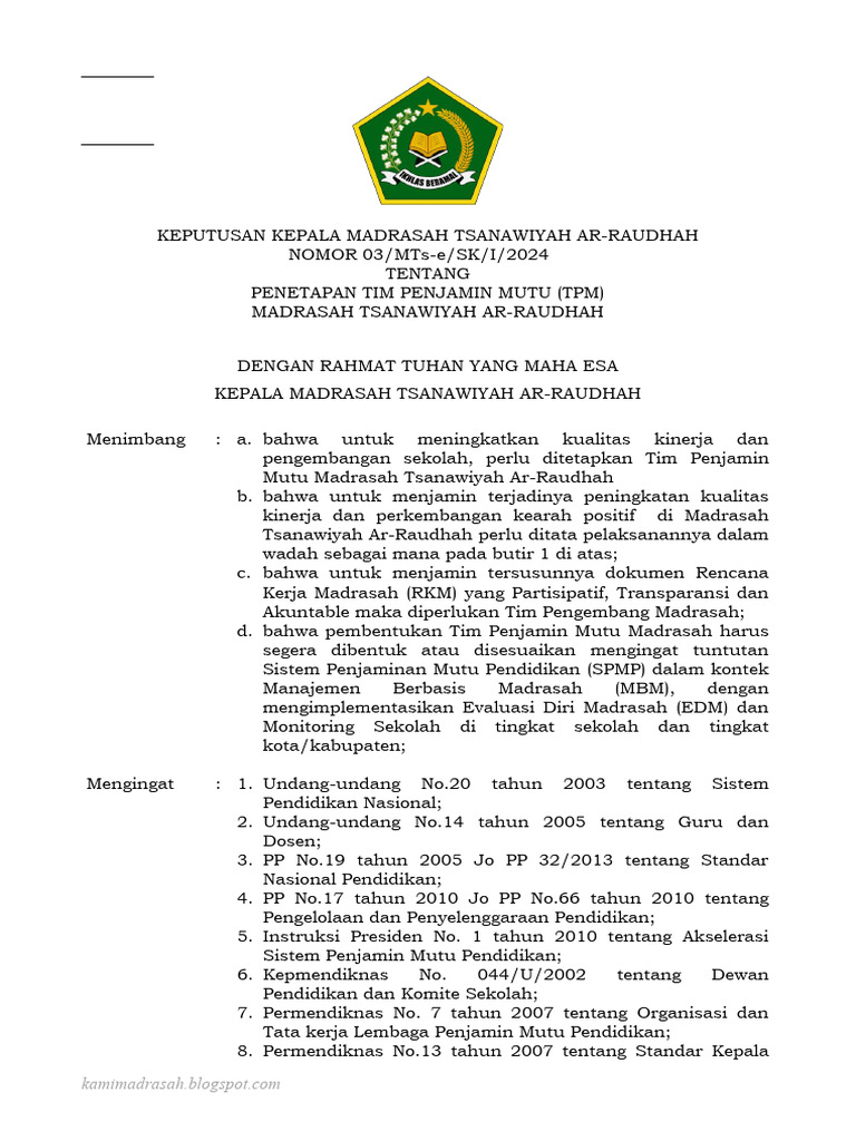 SK Penjamin Mutu 2024 | PDF | Bisnis