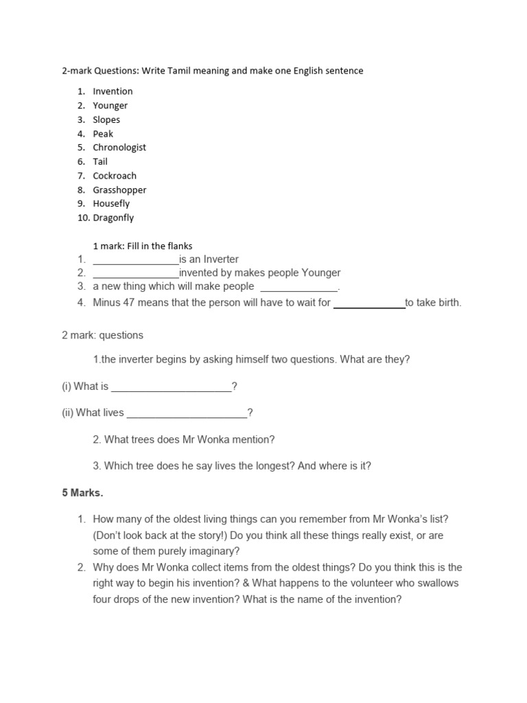 Questions The Invention of Willy Wonka | PDF